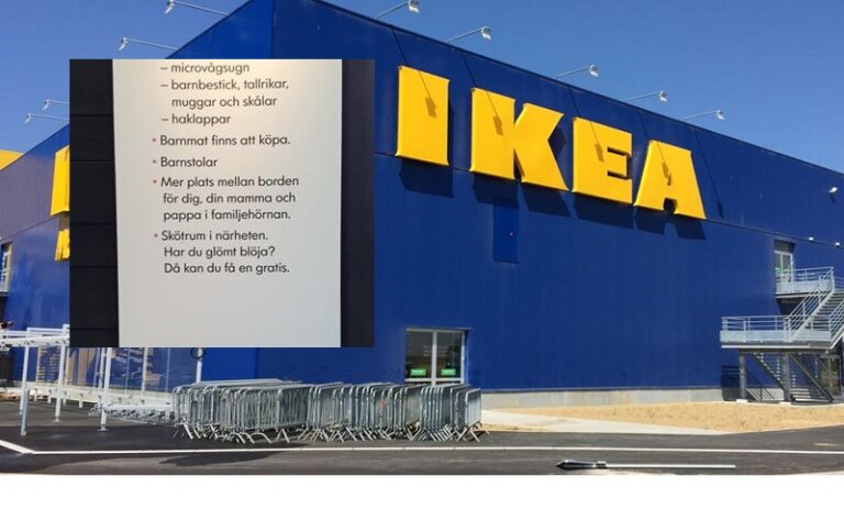 Fik ondt i maven af tekst på IKEA-skilt: Nu er skiltet fjernet